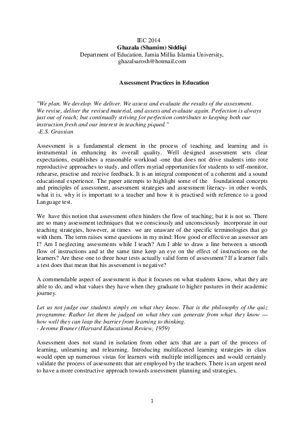 (PDF) Assessment Practices in Education