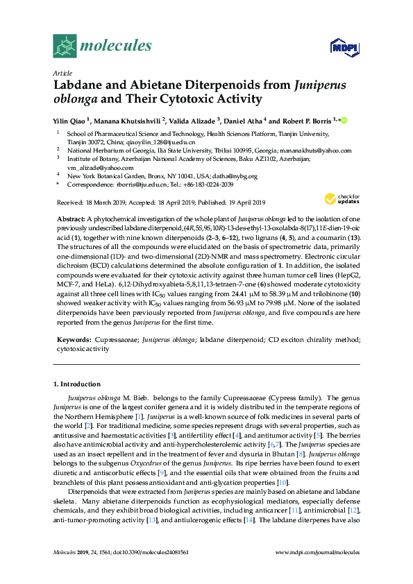 (PDF) Labdane and Abietane Diterpenoids from Juniperus oblonga and ...