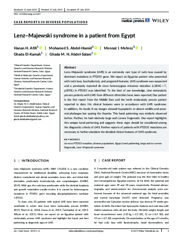 (PDF) Lenz–Majewski syndrome in a patient from Egypt