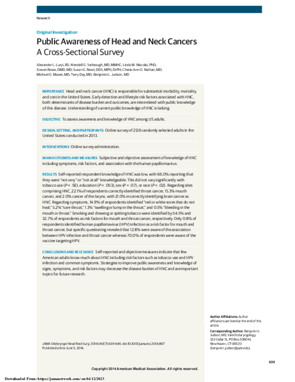 (PDF) Public Awareness of Head and Neck Cancers