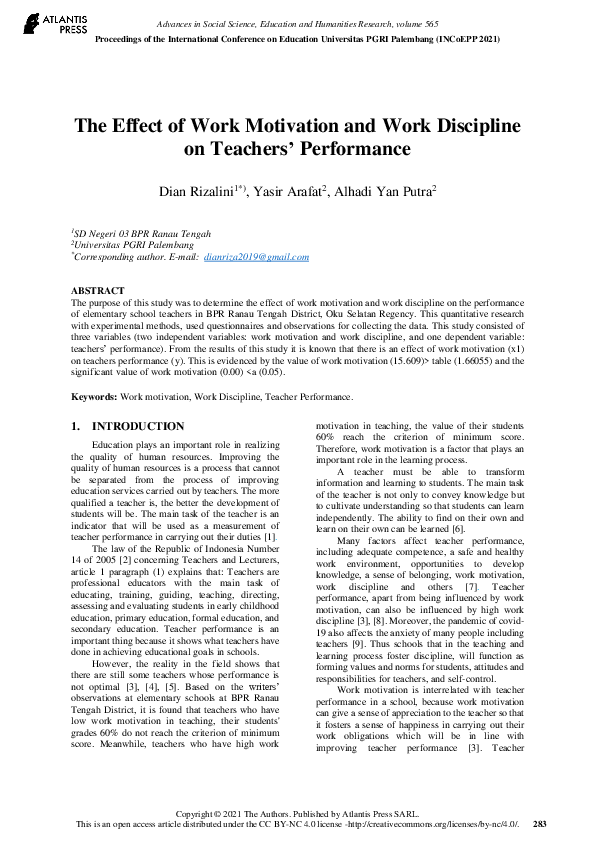 (PDF) The Effect of Work Motivation and Work Discipline on Teachers ...