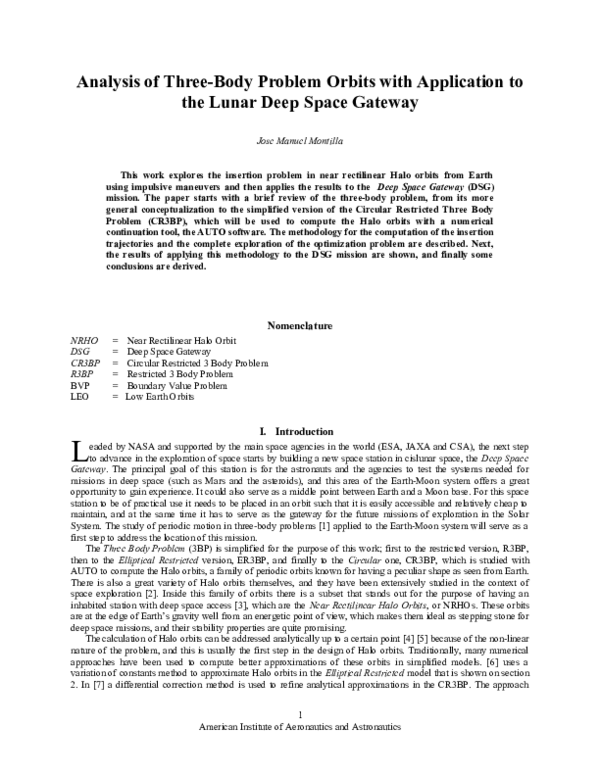 (PDF) Analysis of Three-Body Problem Orbits with Application to the ...