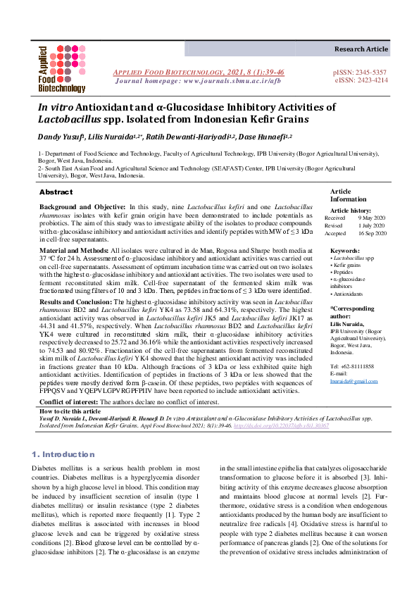 (PDF) In vitro Antioxidant and α-Glucosidase Inhibitory Activities of Lactobacillus spp ...