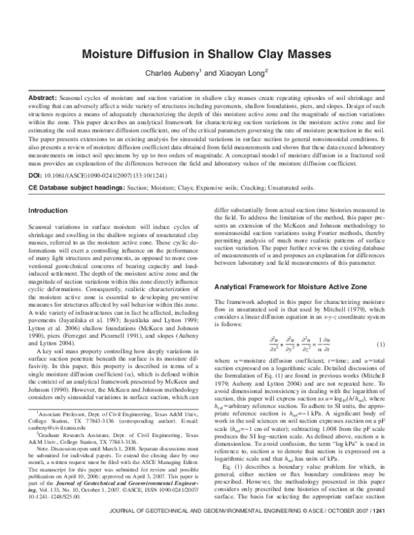 (PDF) Moisture Diffusion in Shallow Clay Masses