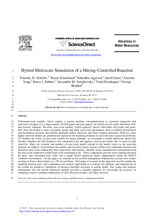 (PDF) Hybrid multiscale simulation of a mixing-controlled reaction