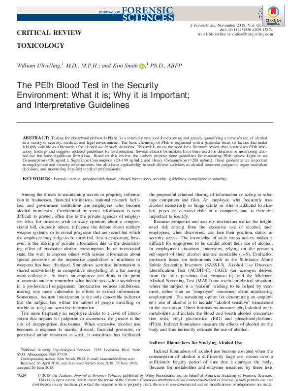(PDF) The PEth Blood Test in the Security Environment: What it is; Why ...