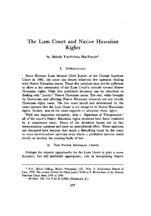 (PDF) The Lum Court and Native Hawaiian Rights