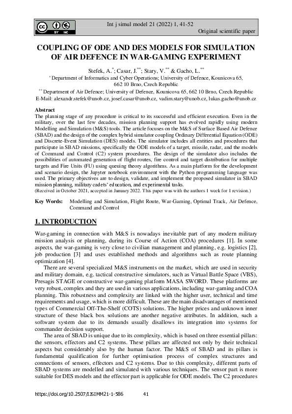 (PDF) Coupling of ODE and DES Models for Simulation of Air Defence in ...