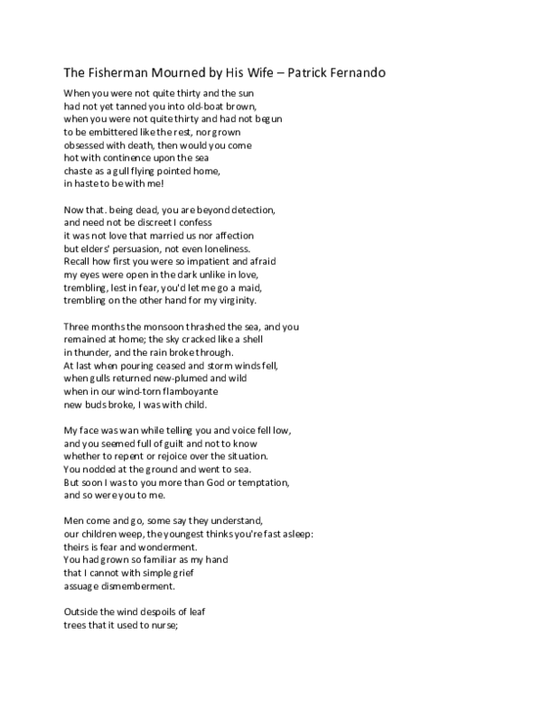 (PDF) The Fisherman Mourned by His Wife -Patrick Fernando