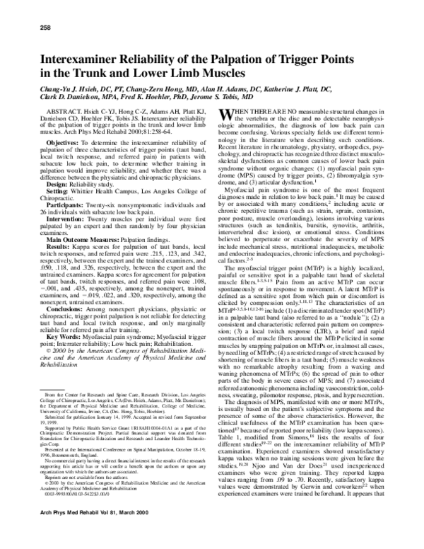 (PDF) Interexaminer reliability of the palpation of trigger points in the trunk and lower limb ...