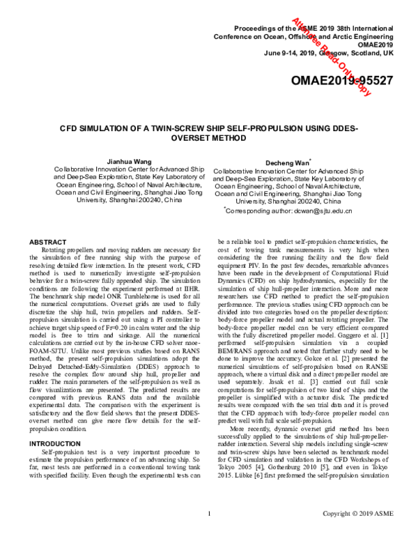 (PDF) CFD Simulation of a Twin-Screw Ship Self-Propulsion Using DDES-Overset Method