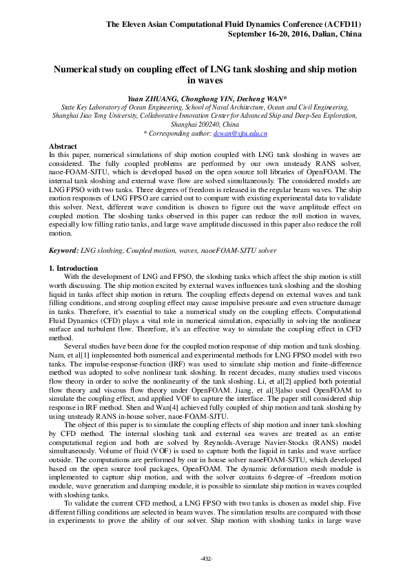 (PDF) Numerical study on coupling effect of LNG tank sloshing and ship ...