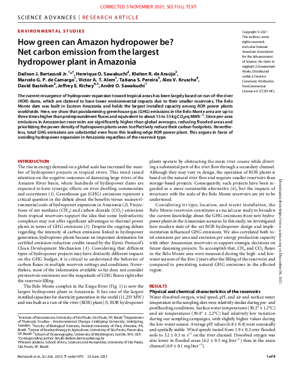 (PDF) How green can Amazon hydropower be? Net carbon emission from the ...