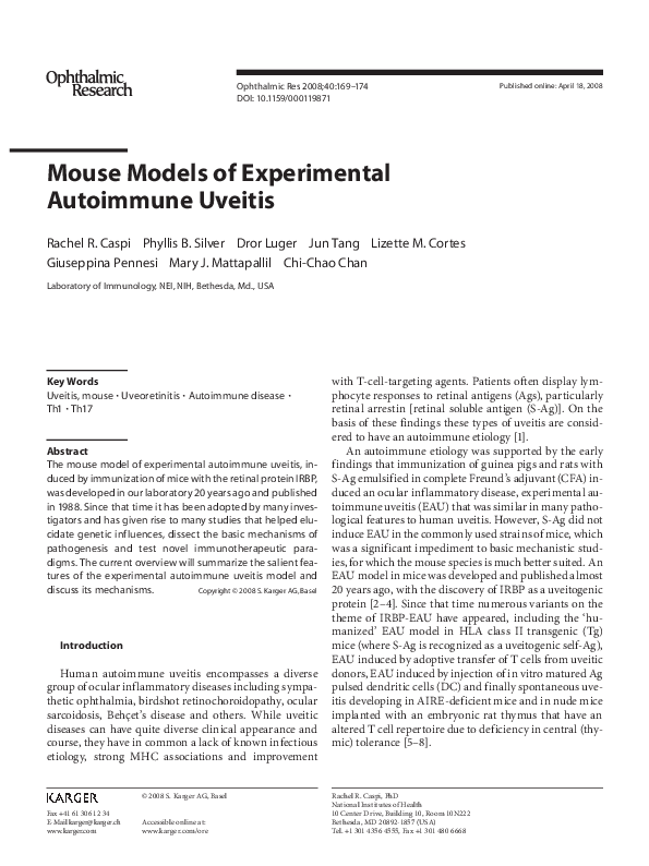 (PDF) Mouse Models of Experimental Autoimmune Uveitis: Comparative ...