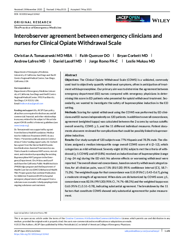 (PDF) Interobserver agreement between emergency clinicians and nurses ...