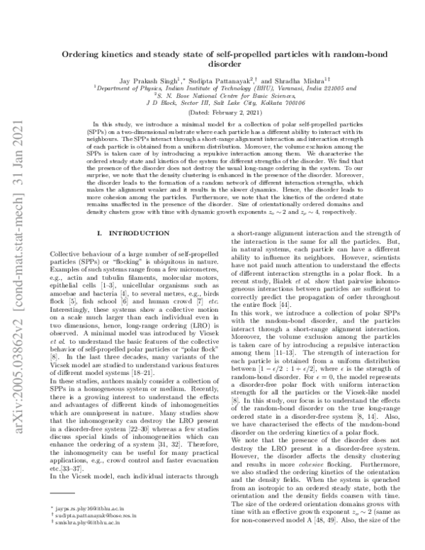 (PDF) Ordering kinetics and steady state of self-propelled particles with random-bond disorder