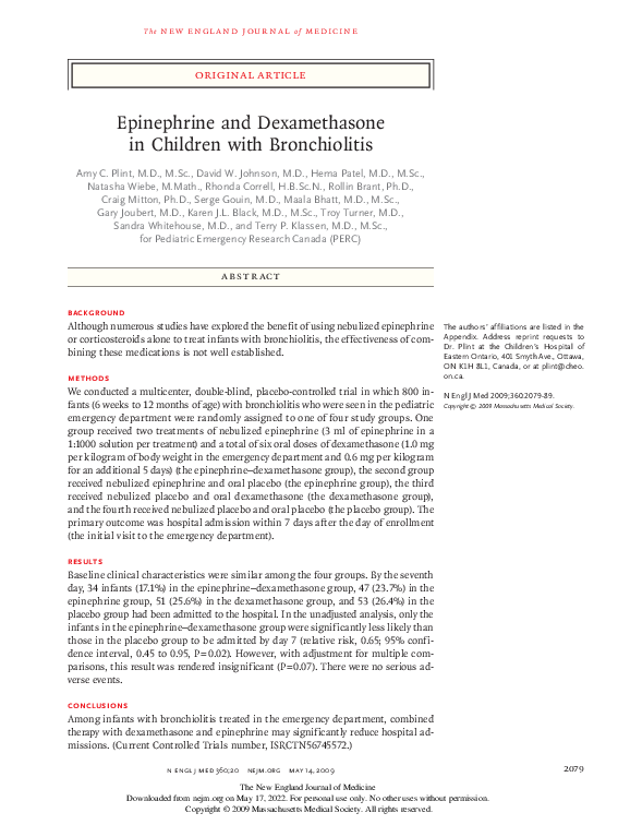 (PDF) Epinephrine and Dexamethasone in Children with Bronchiolitis ...