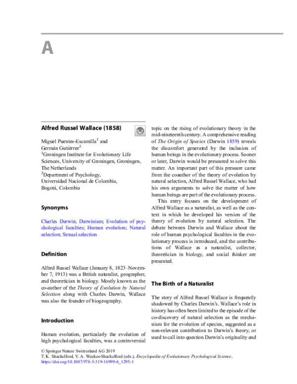 (PDF) Alfred Russel Wallace (1858)