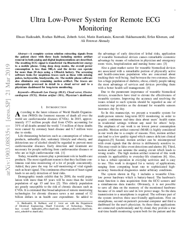 Pdf Ultra Low Power System For Remote Ecg Monitoring