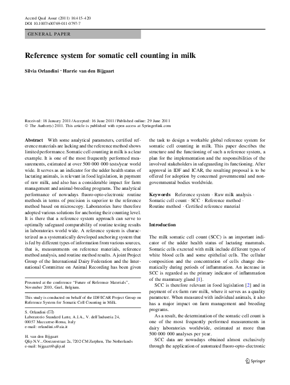 (PDF) Reference system for somatic cell counting in milk