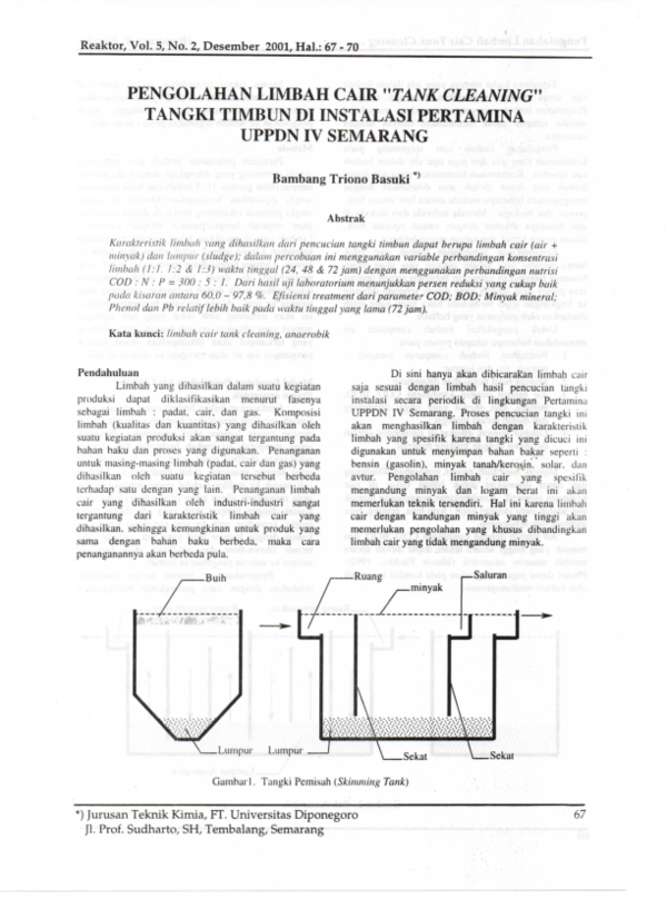 (PDF) Pengolahan Limbah Cair “Tank Cleaning” Tanki Timbun di Instalasi ...