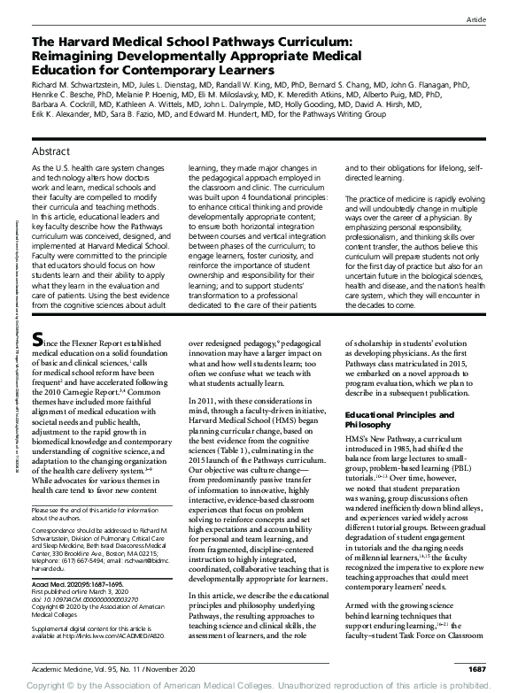 (PDF) The Harvard Medical School Pathways Curriculum: Reimagining ...