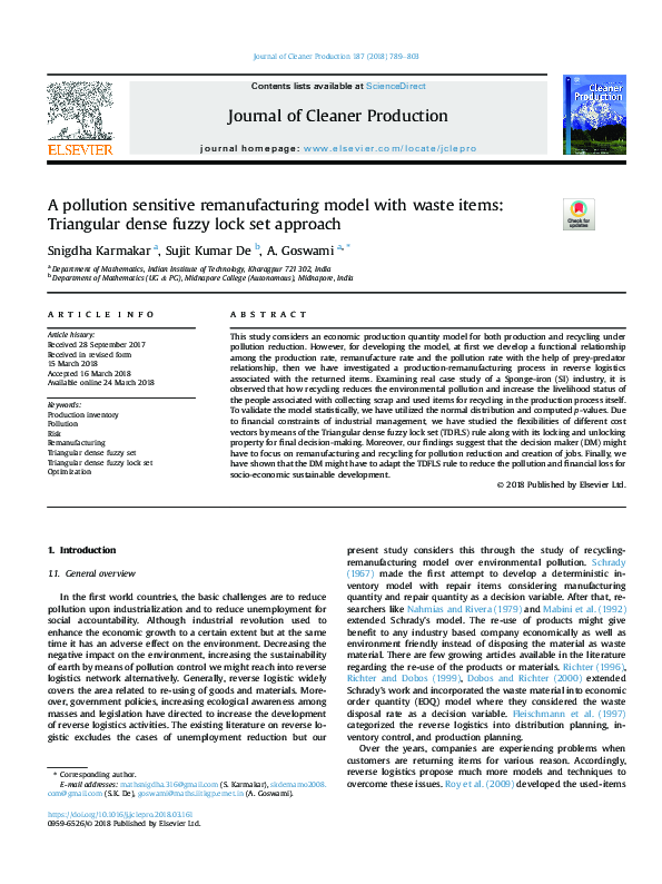 (PDF) A pollution sensitive remanufacturing model with waste items ...