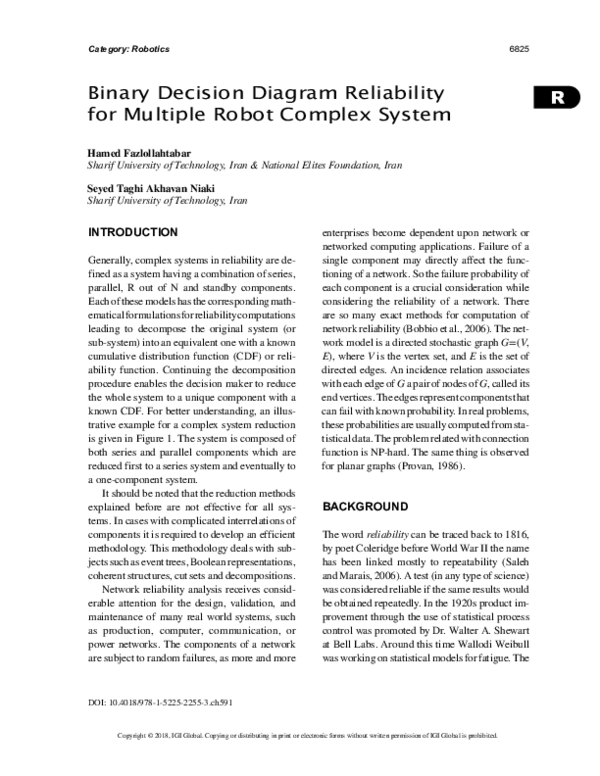 Pdf Binary Decision Diagram Reliability For Multiple Robot Complex System