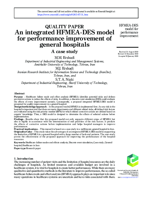 (PDF) An integrated HFMEA-DES model for performance improvement of ...
