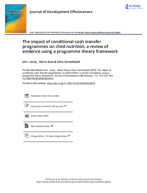 (PDF) The Impact of a Conditional Cash Transfer Programme on ...