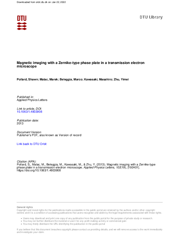 (PDF) Magnetic imaging with a Zernike-type phase plate in a ...