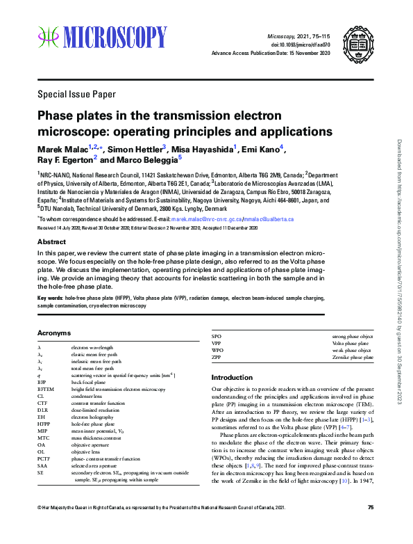 (PDF) Phase plates in the transmission electron microscope: operating ...