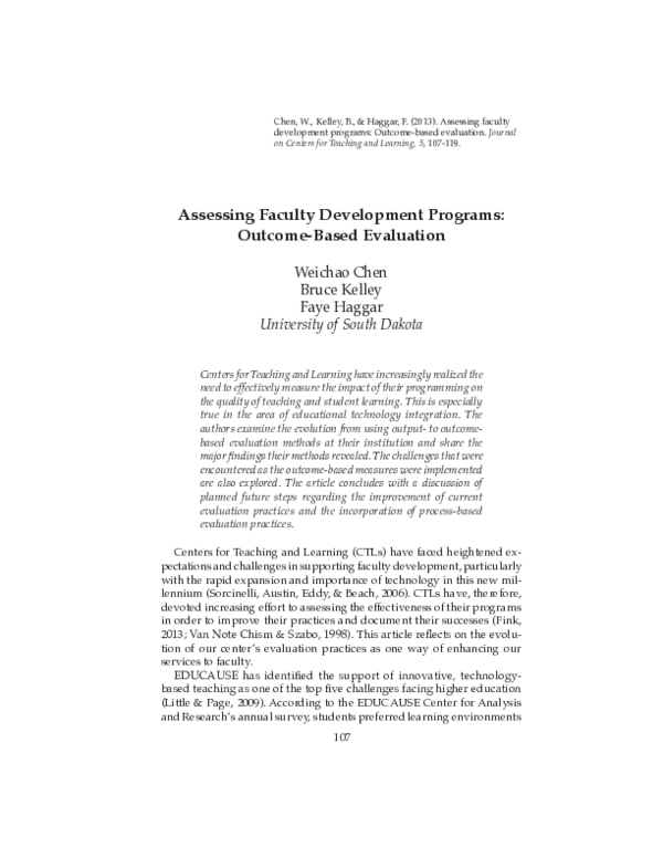 (PDF) Assessing faculty development programs: Outcome-based evaluation