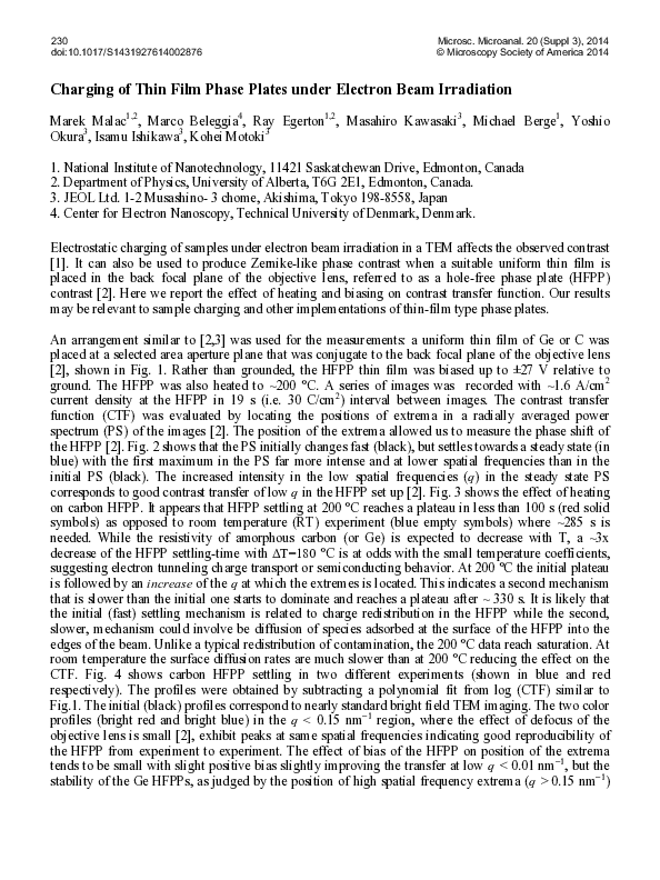 (PDF) Charging of Thin Film Phase Plates under Electron Beam Irradiation