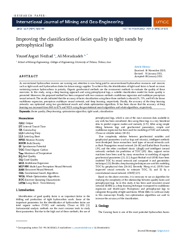 (PDF) Improving the classification of facies quality in tight sands by petrophysical logs