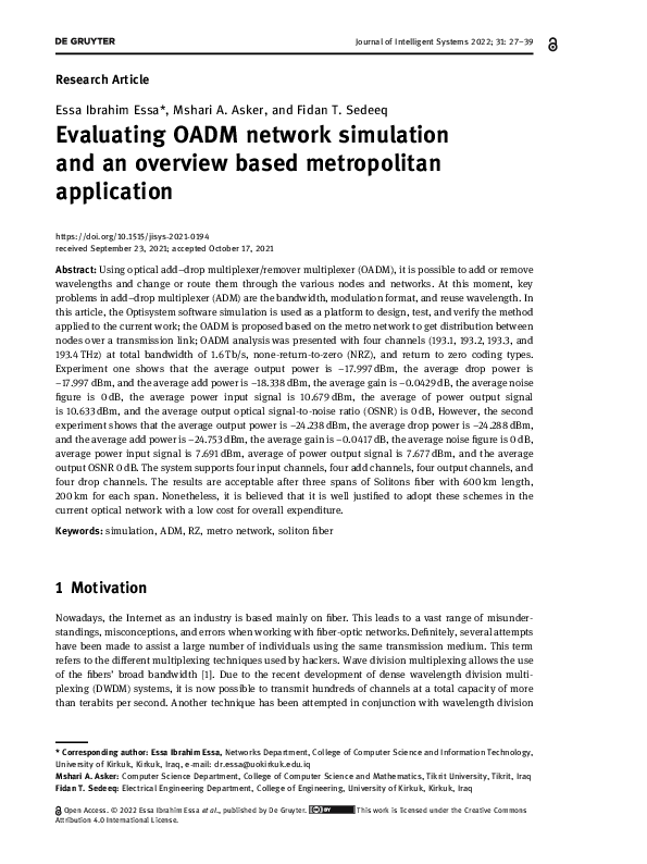 (PDF) Evaluating OADM network simulation and an overview based metropolitan application | FIDAN ...