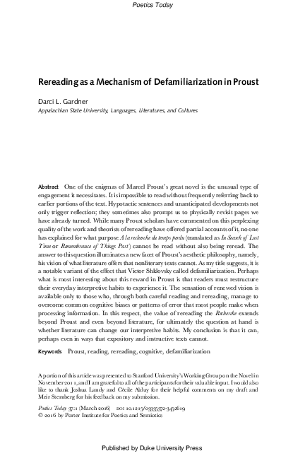(PDF) Rereading as a Mechanism of Defamiliarization in Proust