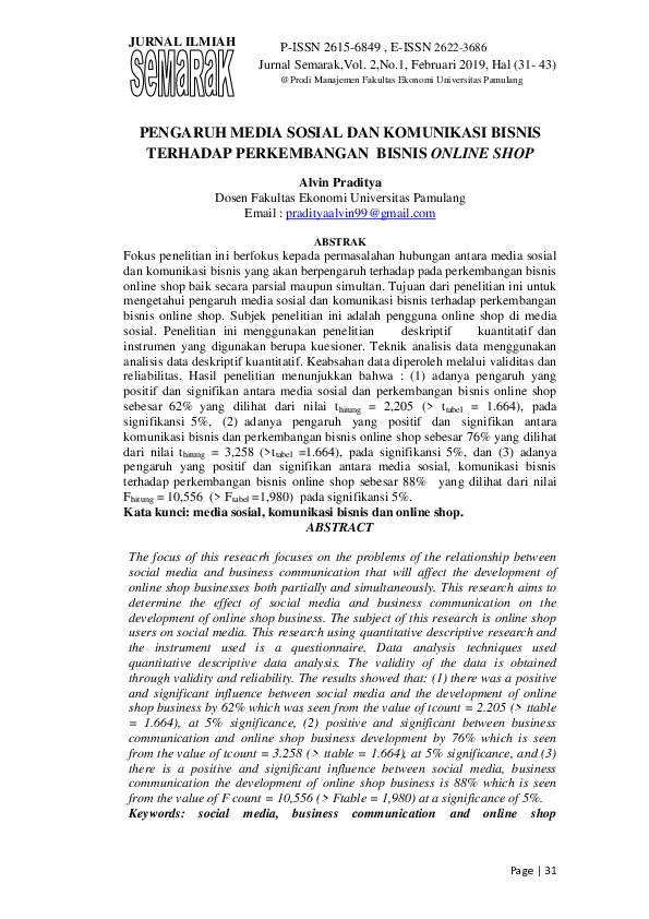 (PDF) Pengaruh Media Sosial Dan Komunikasi Bisnis Terhadap Perkembangan Bisnis Online Shop