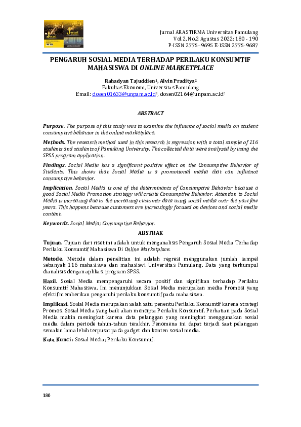 (PDF) Pengaruh Sosial Media terhadap Perilaku Konsumtif Mahasiswa di Online Marketplace