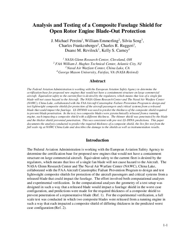 (PDF) Analysis and Testing of a Composite Fuselage Shield for Open ...