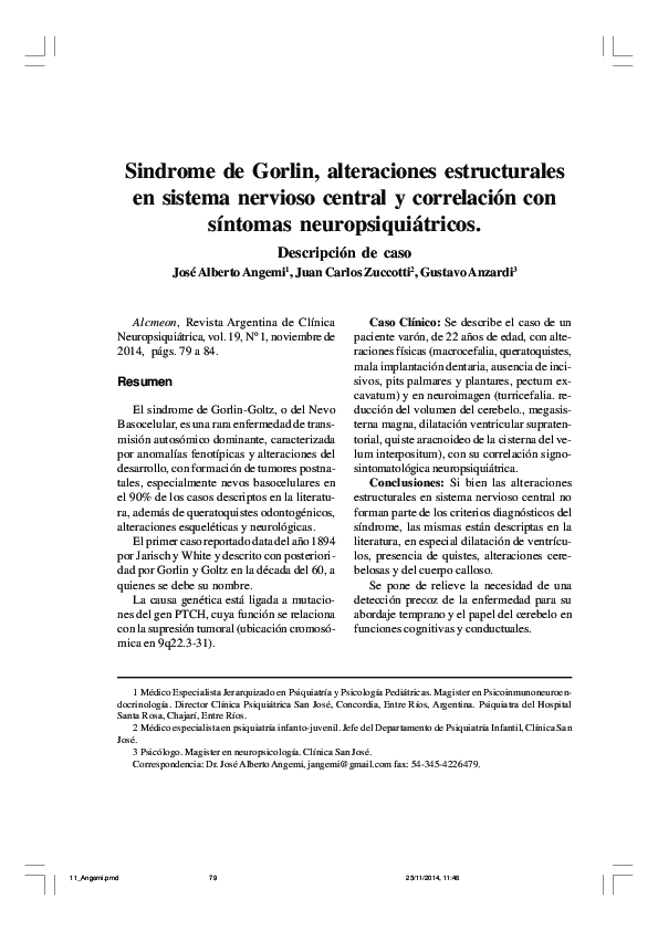 (PDF) Sindrome de Gorlin, alteraciones estructurales en sistema ...