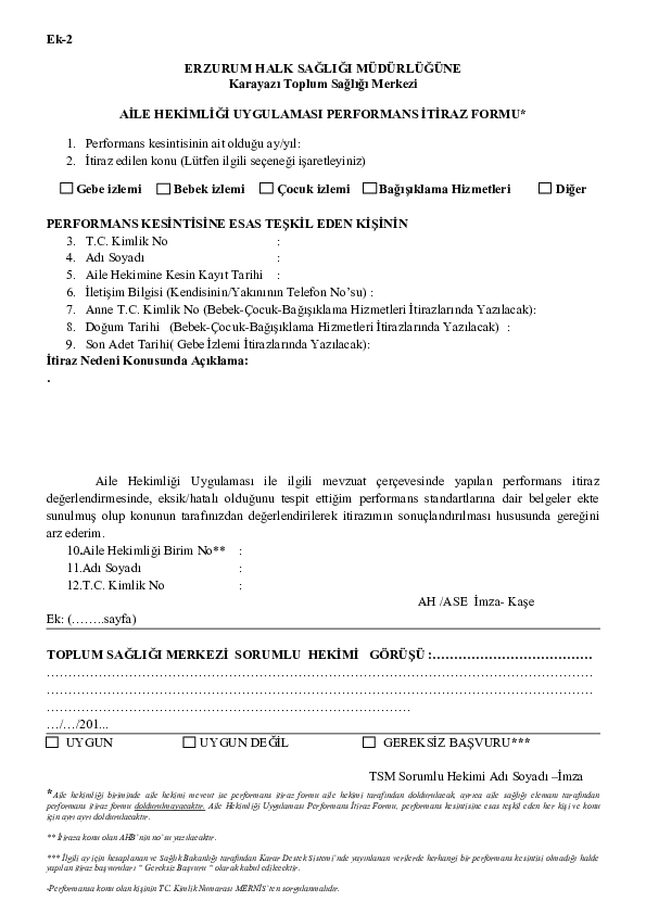 (DOC) Performans İtiraz Formu Nedir?