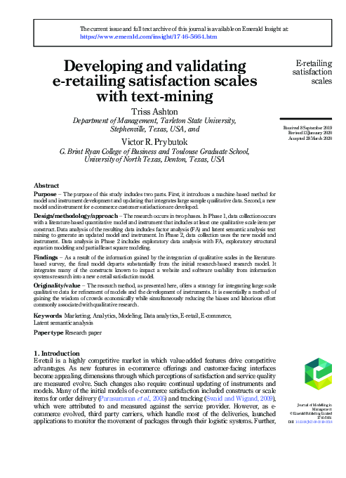 (PDF) E-Retail Satisfaction Scales via Text Mining