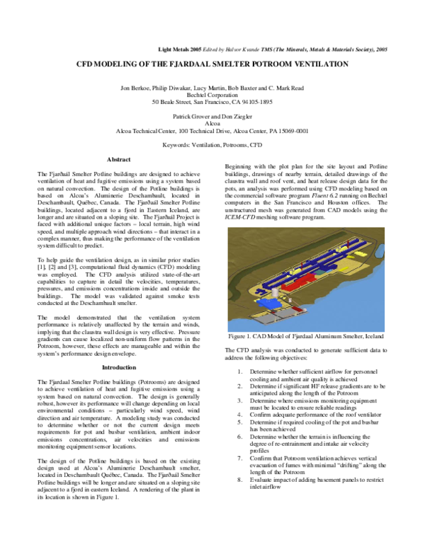 (PDF) CFD Modeling of the Fjardaal Smelter Potroom Ventilation