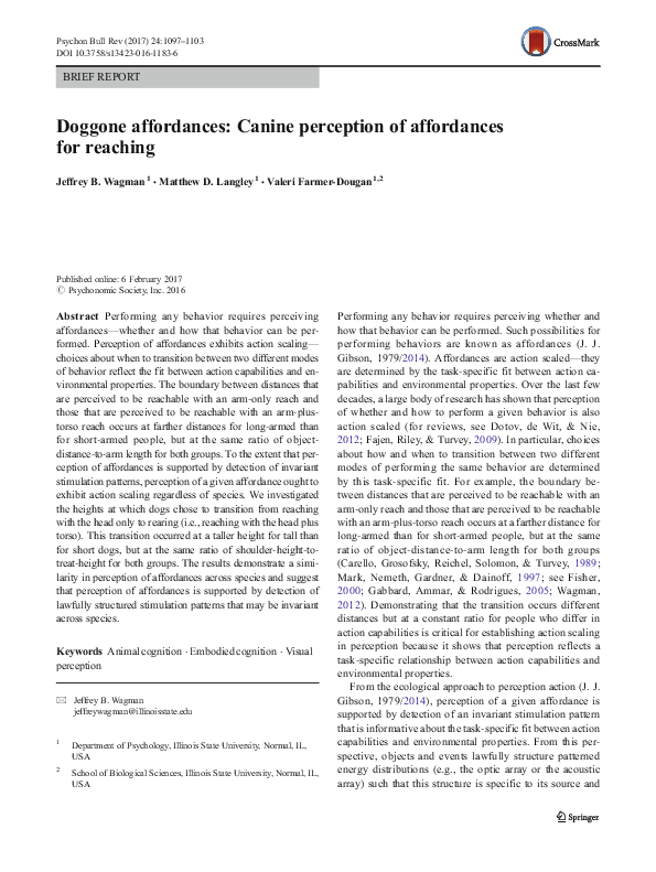 (PDF) Doggone affordances: Canine perception of affordances for reaching