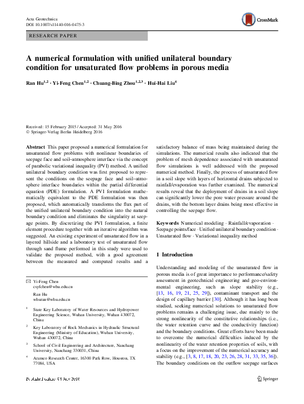 (PDF) A numerical formulation with unified unilateral boundary condition for unsaturated flow ...