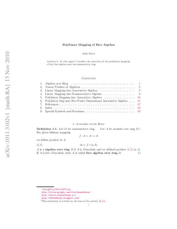 (PDF) Polylinear Mapping of Free Algebra | Aleks Kleyn - Academia.edu