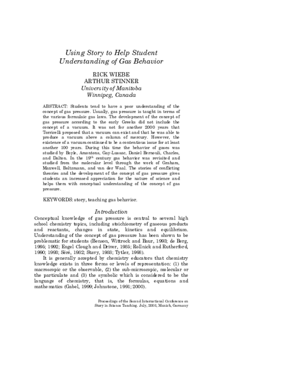 (PDF) Teaching Gas Behavior Through Historical Narratives