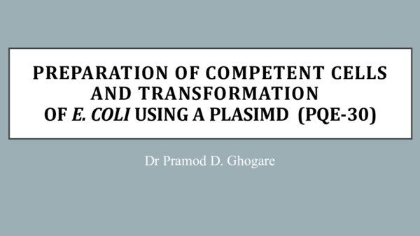 (PPT) PREPARATION OF COMPETENT CELLS AND TRANSFORMATION