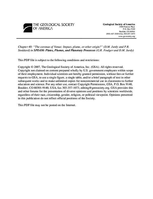 (PDF) The coronae of Venus: Impact, plume, or other origin?